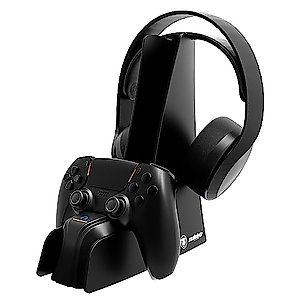 Snakebyte Controller & Headset Charge Station - for Playstation PS5 DualSense - Wireless Headset Charger & Stand - Quick Charge - Accessories, LED Charging Status Indicator - Black