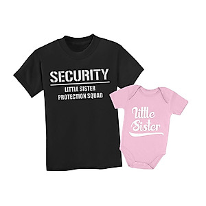 Tstars Big Brother & Little Sister Siblings Set - Security For My Little Sister Shirts Toddler Kids T-Shirt Black 2T / Baby Bodysuit Pink Newborn (0-3M)