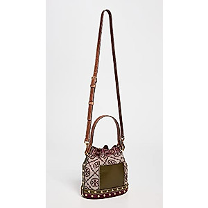 Tory Burch Women's T Monogram Jacquard Studded Bucket Bag, Claret, Red, Print, One Size