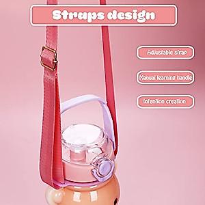 Water Bottle Bear Smile Large Water Bottles With Straw and Strap for Kids School Sports Daily Life Milk Tea Juice Travel Drinking Bottled Water Cute Portable Leakproof (Brown)