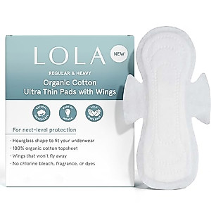 LOLA Organic Cotton Pads, 60 Count - Ultra Thin Pad with Wings, Cotton Organic Pads for Women, HSA FSA Approved Products Feminine Care, Heavy & Regular