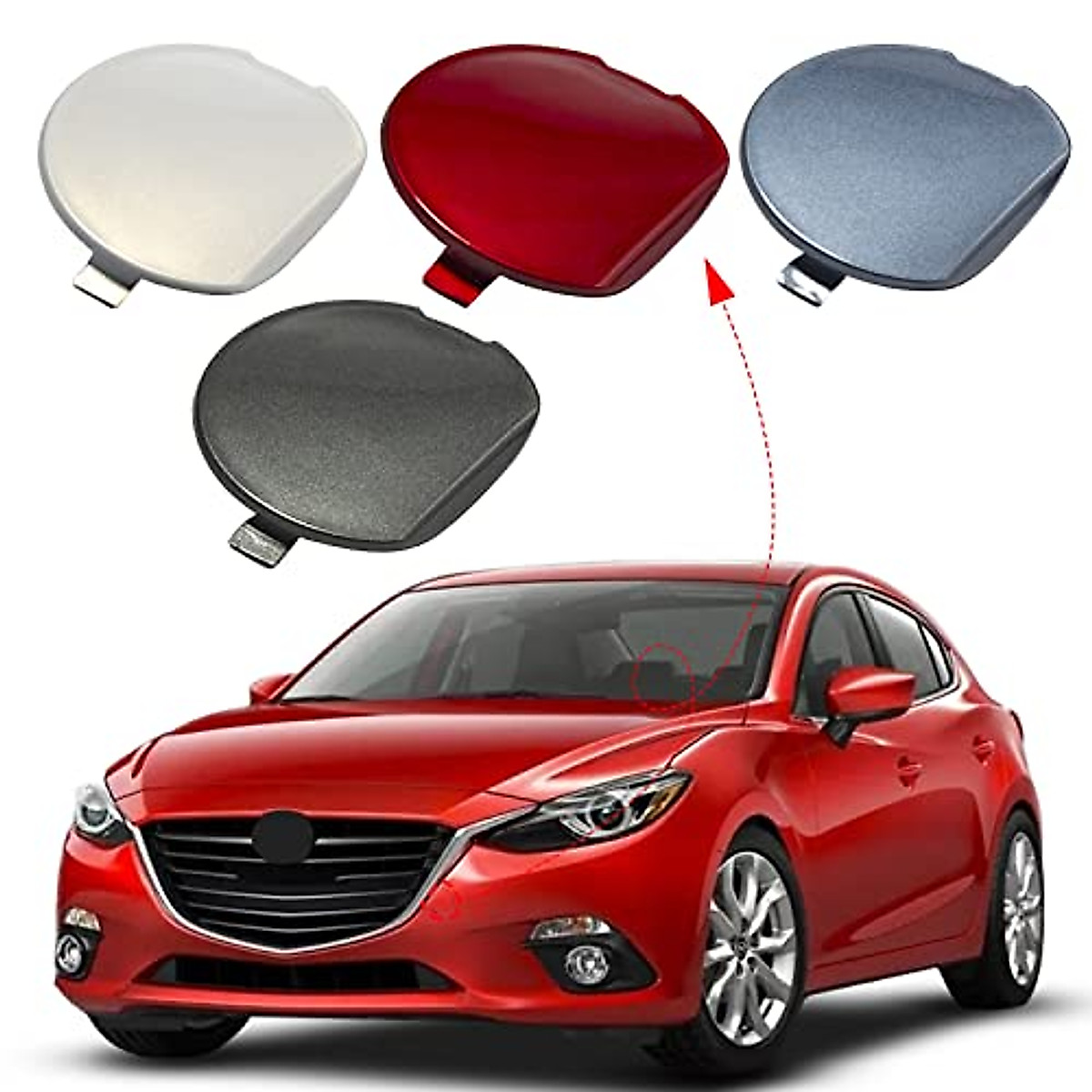 Front Bumper Tow Hook Cover Towing Eye Cap Fit for Mazda 3 Axela 2014 2015 2016 BHN1-50-A11-BB BHN150A11BB (Red, Left Driver Side) Xinpinsai