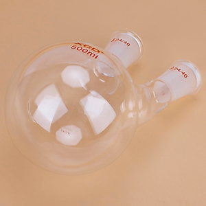 XCD Round Bottom Flask with 2 Necks, Borosilicate Glass Round Bottom Flask RBF Heavy Wall 2 Neck Lab Flask with 24/40 Center and Side Standard Taper Outer Joint (500 ml)