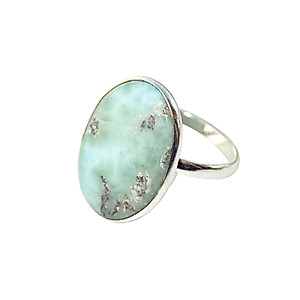 Natural Larimar Ring, Women's Ring, Statement Ring, Simple Bezel Gemstone Ring, (Size- 6.5 USA) Blue