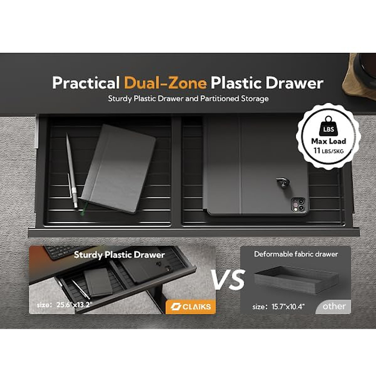 Claiks Standing Desk with Drawers, Stand Up Electric Standing Desk Adjustable Height, Sit Stand Desk Computer Workstation, 48 Inch, Black