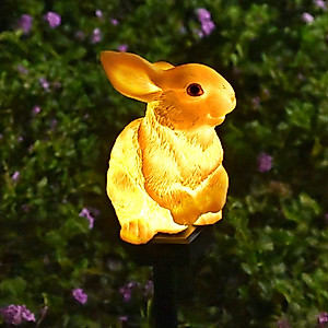 Juliahestia Rabbit Garden Ornaments Bunny Decor Solar Outdoor Statue Animal Lawn Yard Decorations Outside Stake Waterproof Patio Cute Brown Hare Figurines Light Gifts