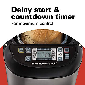 Hamilton Beach Digital Electric Bread Maker Machine Artisan and Gluten-Free, 2 lbs Capacity, 14 Settings, Black and Stainless Steel