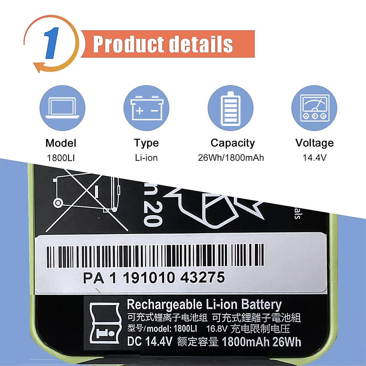 ASODI 1800LI Lithium Ion Battery for iRobot Replacement Parts Roomba Compatible with Roomba 960 895 890 860 695 680 690 675 640 614 Series 4376392 14.4V 26Wh 1800mAh