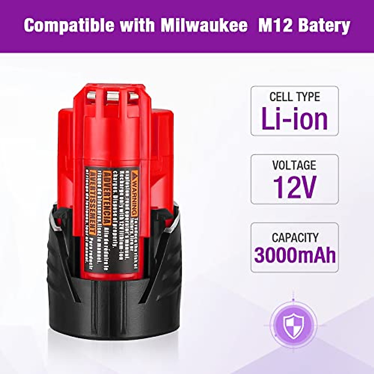 BABAKA 2 Packs 3.0Ah M12 Replacement Battery for Milwaukee 12V Battery for XC 48-11-2411 48-11-2420 48-11-2401 48-11-2402,48-11-2430,48-11-2440,48-11-2460, 48-11-2412 Cordless Tools Batteries