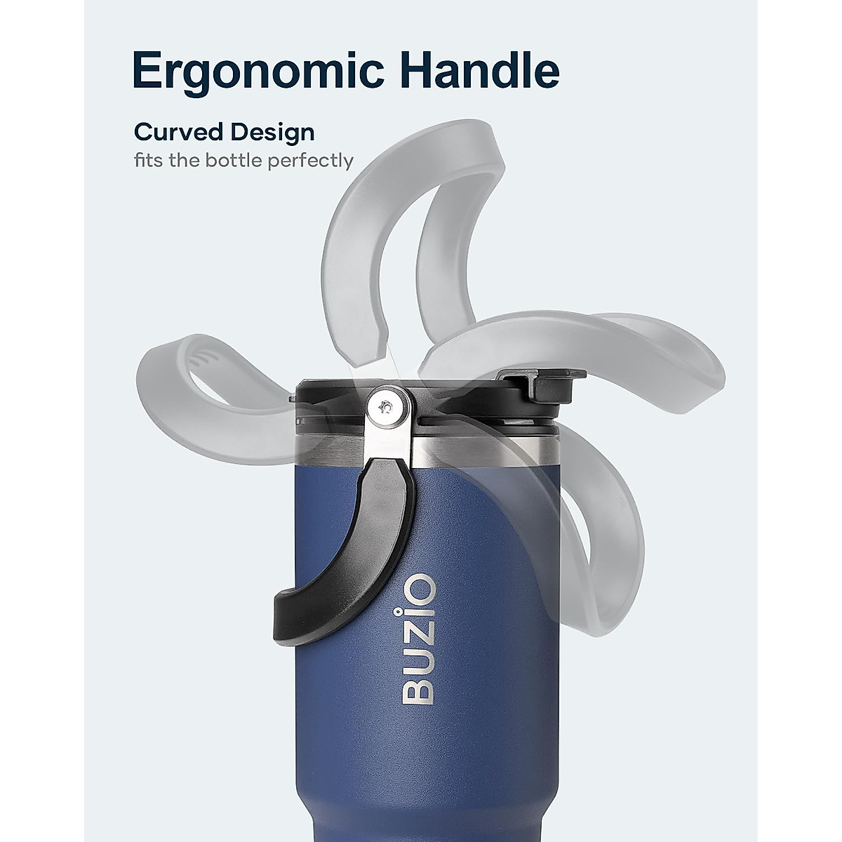 BUZIO 40 oz Tumbler with Handle, Insulated Water Tumbler with 2-in-1 Lid and Straw, Stainless Steel Double Walled Powder Coated Coffee Tumbler Travel Mug, Keeps Cold for 24 Hours or Hot for 12 Hours