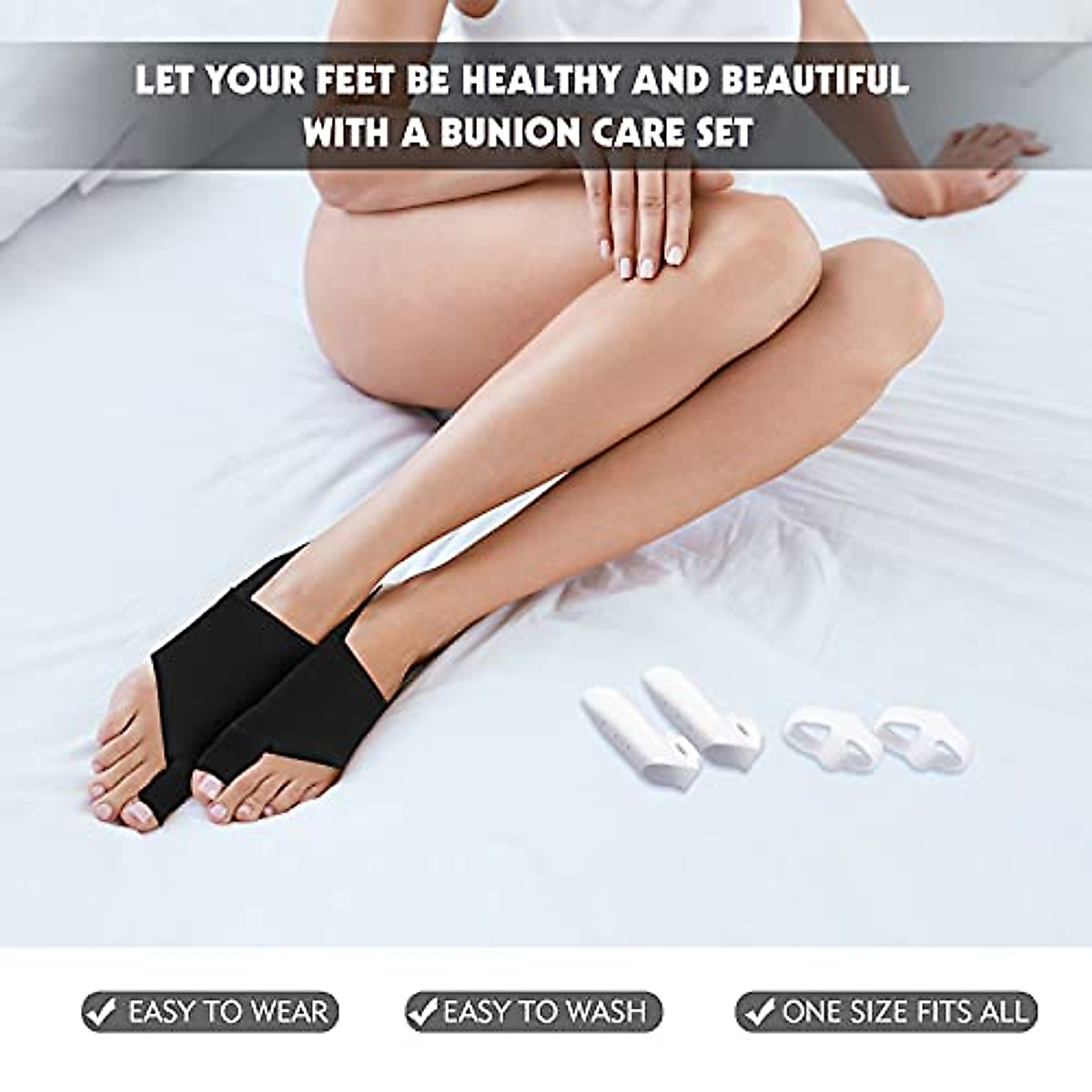 Bunion Corrector & Bunion Toe Separator, Orthopedic Bunion Splints Bunion Pads, Big Toe Separator Pain Relief, Non-Surgica Hallux Valgus Correction Treatment, Toe Straightener Bunion Socks, Day Night Support