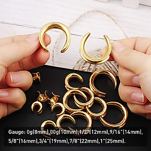 LADEMAYH 2 Pairs 00 Gauges for Women, Cute Gold 00g Plugs Gauges for Ears, Basic 00g Tunnels Earrings Surgical Steel Saddle Gauges Size 00 Gauge Earrings