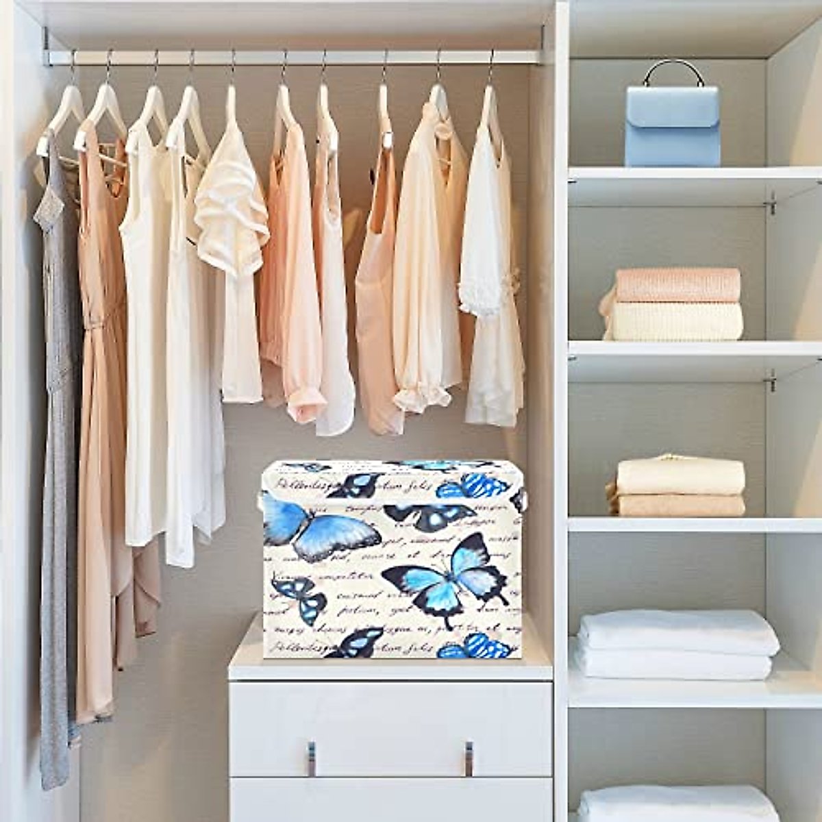 KEEPREAL Butterflies Storage Basket Bin with lid, Large Cube Storage Box Collapsible Storage Organizer for Home Office Closet - 16.5 L x 12.6 W x 11.8 H