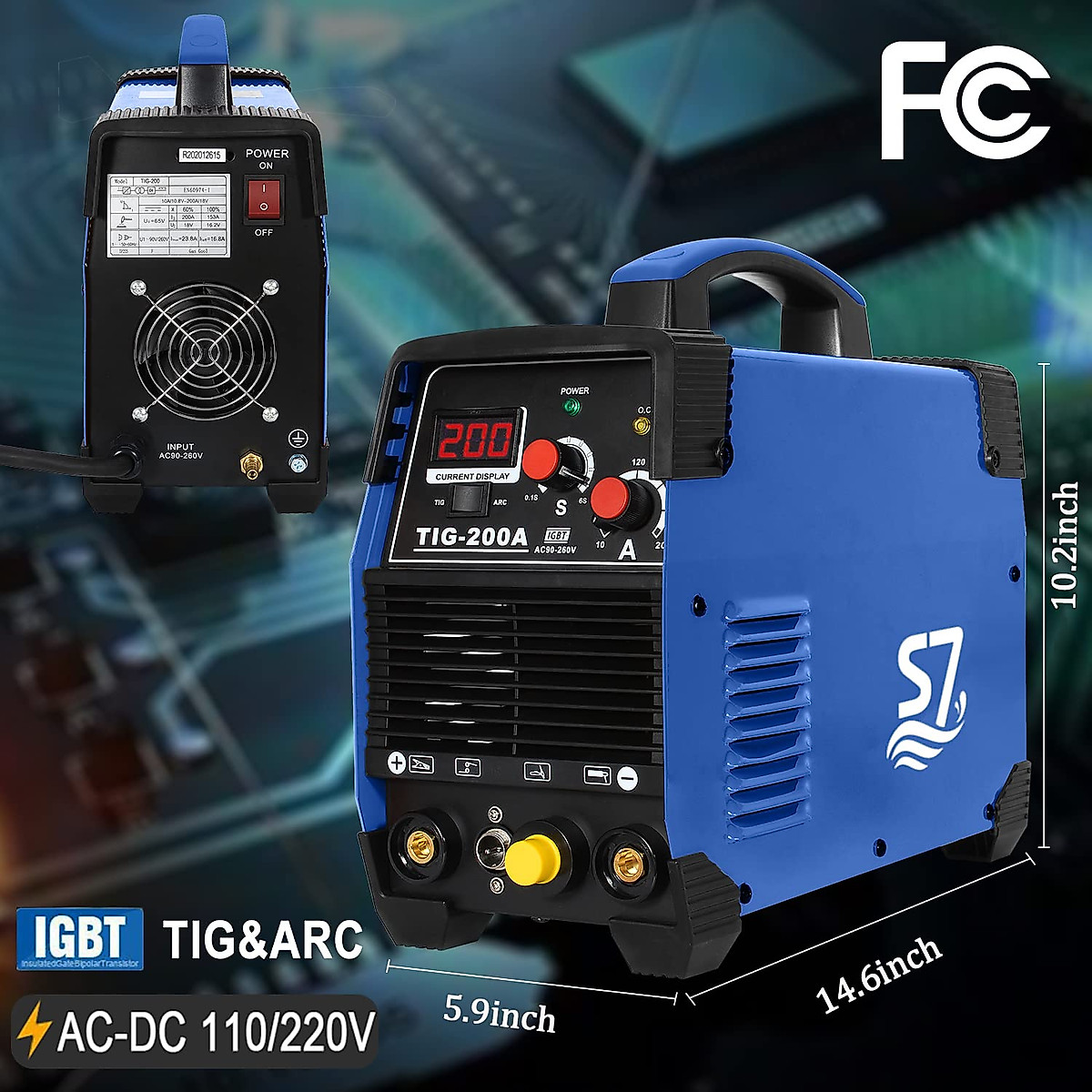 S7 Tig Welder, HF TIG/Stick/Arc TIG Welder,200 Amp 110 & 220V Dual Voltage TIG Welding Machine