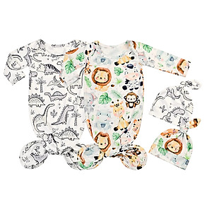 Terriboo Newborn Baby Boy Long Sleeve Sleeper Gown Coming Home Outfit Nightgown Hat Set 0-3 month (Green)