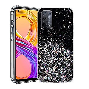 Compatible with Realme 7 Pro Case Clear Glitter Sparkly Phone Case Shockproof Realme 7 Pro Cases Silicone Cute Slim Protective Case (Realme 7 Pro, Black)