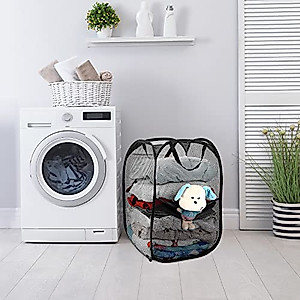 Simplized Popup Laundry Hamper Large Foldable | Pop-up Mesh Hamper Dirty Clothes Basket with Carry Handles (2 Pack-Large)