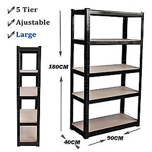AUTOFU Metal Shelves 5 Tier Storage Shelving Unit Boltless Adjustable Shelf 70" x 35" x 16" Garage Shed Workshop Home Kitchen Office Storage Display Shelves 1929lb Load Capacity