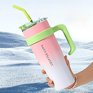 Scizorito 40oz Big Coffee Mug, 304 Stainless Steel Vacuum Insulated Car Cup, 40oz Tumbler with Handle and Straw Lid, Suitable for Father's Day, Mother's Day, Christmas (Pink)