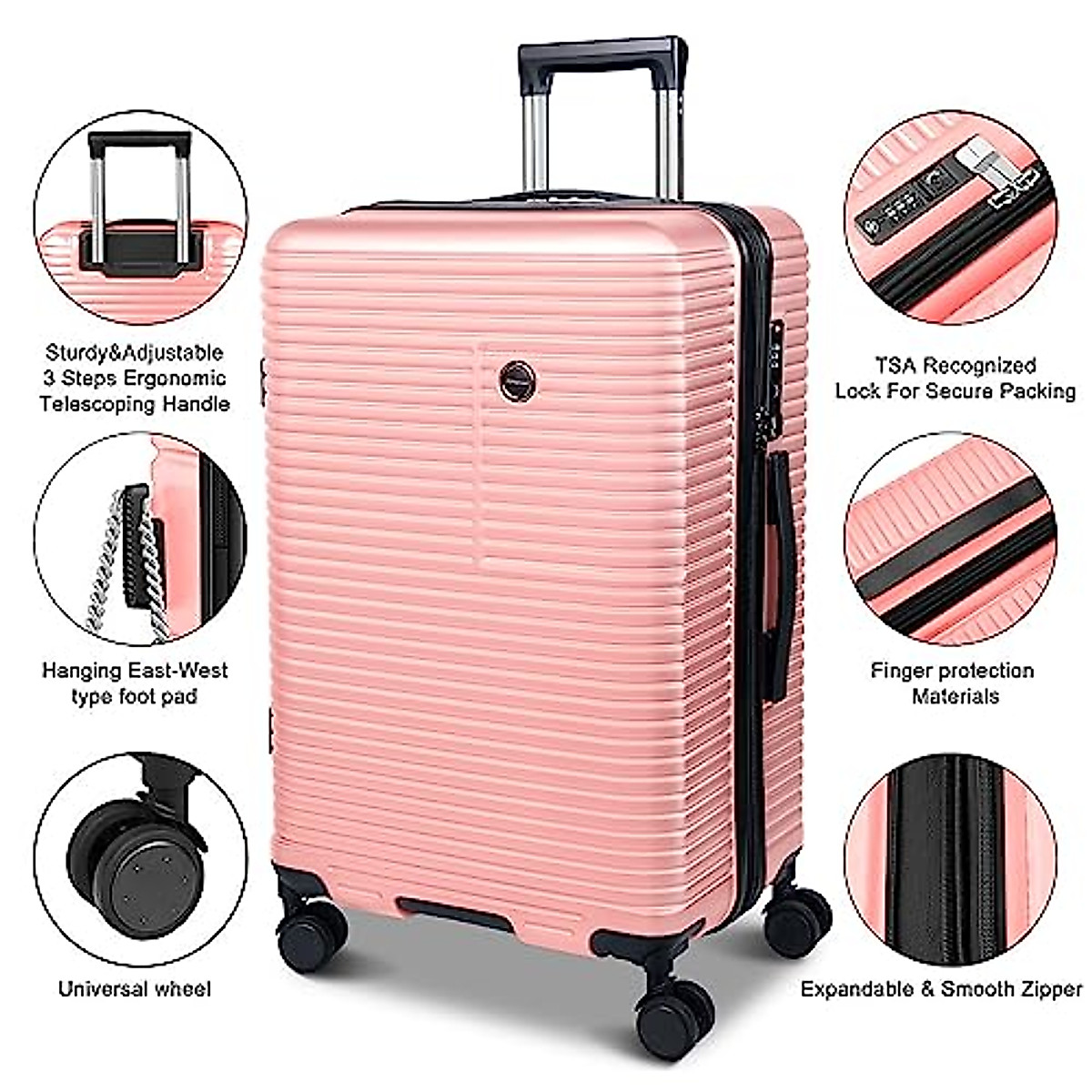 24 Inch Luggage PC+ABS Hardshell Suitcases with Spinner Wheels TSA Lock for Travel, Check-in.