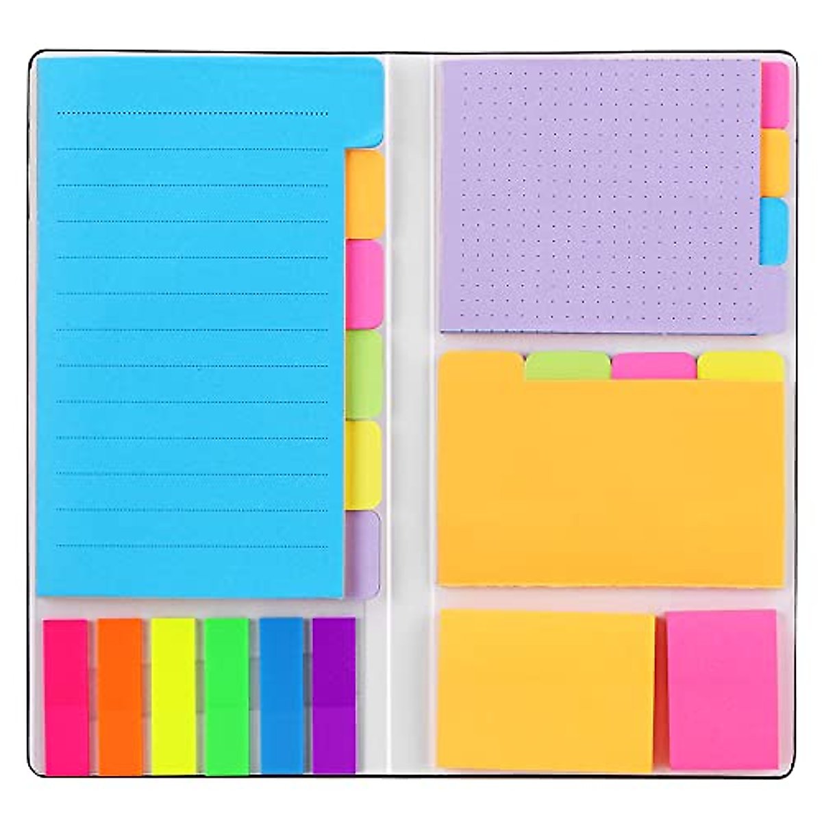 Sticky Notes Set, Hommie Colored Divider Self-Stick Notes Pads Bundle, Prioritize with Color Coding, 60 Ruled (3.7x6), 40 Dotted (3.7x3), 40 Blank (3x3.7), 60 Per Rectangular, 25 Per PET Color