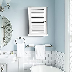 Giantex Bathroom Wall Cabinet, Over The Toilet Storage Medicine Cabinets with Louvered Door and 2 Adjustable Shelves, Wall Mounted Organizer for Living Room, Kitchen and Entryway Wall Cabinet(White)