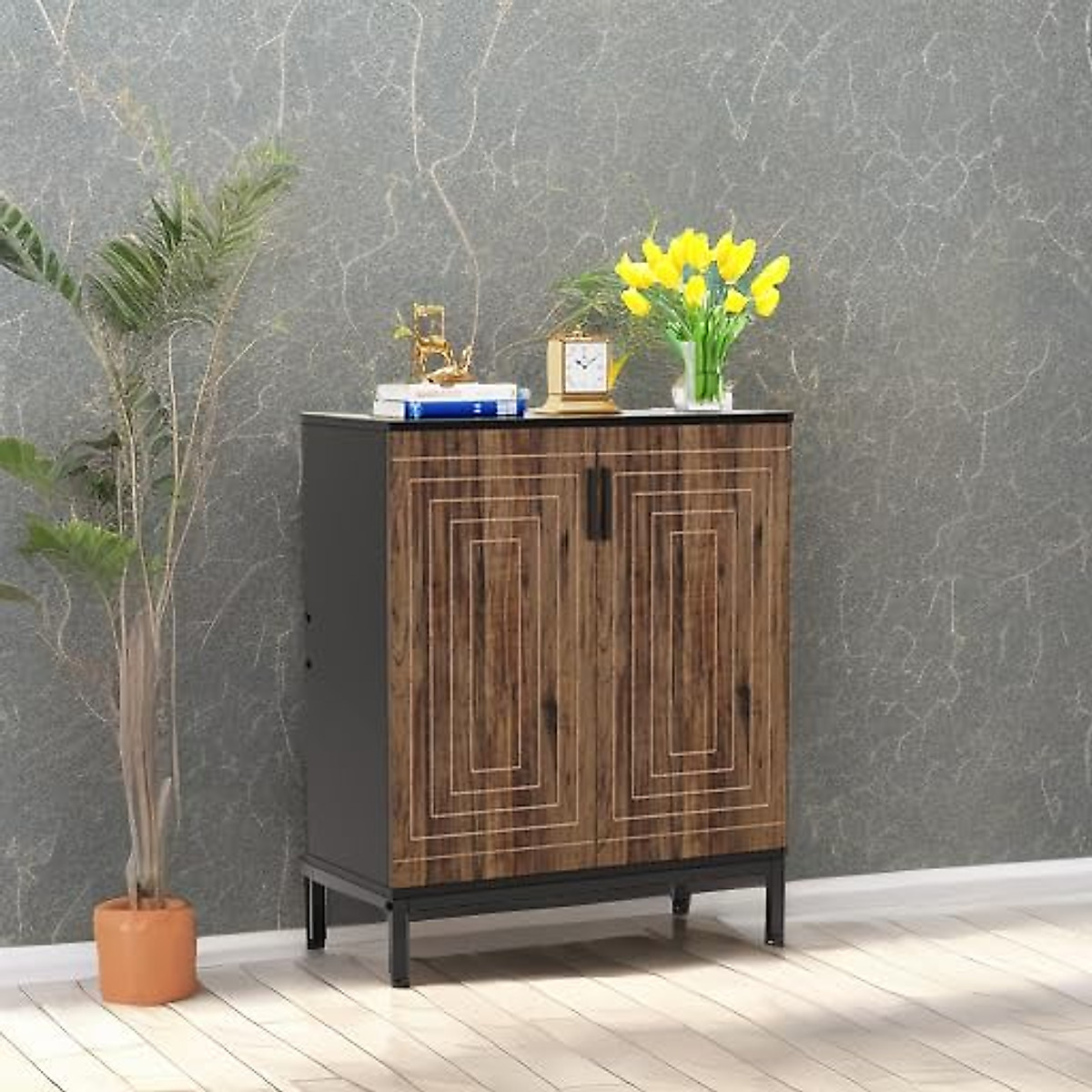 TRIBESIGNS WAY TO ORIGIN Shoe Cabinet, 20 Pairs Modern Shoe Storage Cabinet with Doors, 6-Tier Freestanding Entryway Shoe Organizer Rack for Living Room, Closet, Rustic Brown