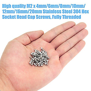 DYWISHKEY 310 Pieces M2 x 4mm/6mm/8mm/10mm/12mm/16mm/20mm, Stainless Steel 304 Hex Socket Head Cap Bolts Screws Nuts Kit with Hex Wrench