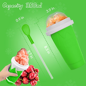 Slushy Maker Cup - DIY Magic Slushy Maker Squeeze Cup, Portable Smoothie Squeeze Cup for Juices, Milk and Ice Cream Make, Double Layers Silicone Slushie Cup with Straw for Friends,Family Gifts (green)