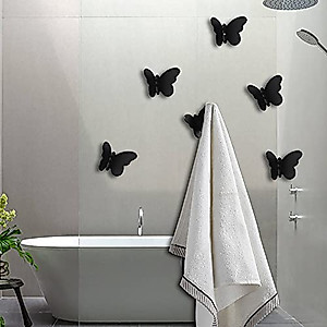 Surakey Wall Hooks 5 Pcs,Coat Hooks, Stainless Steel Hook, Luggage Key Hook, Bathroom Kitchen Dining Room,Indoor and Outdoor Hooks Butterfly Clothes Hook Towels Wall Hook Decoration, Black