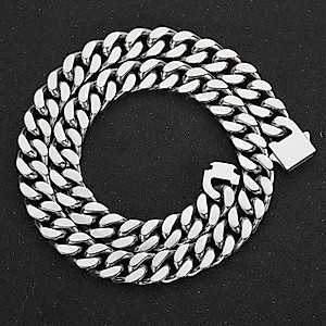 12mm Miami Cuban Link Chain for Men Women 316L Stainless Steel Boys Hiphop Silver Color Choker Necklace 16/18/20/22/24/26 Inches (20 inches Men's choker length)