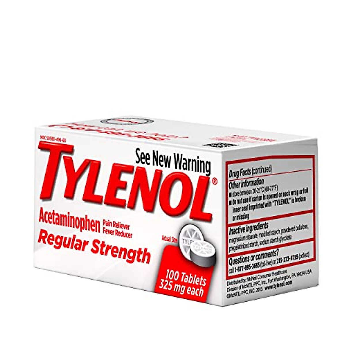 Tylenol Regular Strength Tablets, Acetaminophen Pain Reliever & Fever Reducer, 100 ct