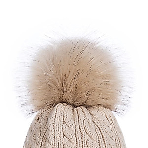 Alepo Womens Winter Beanie Hat, Warm Fleece Lined Knitted Soft Ski Cuff Cap with Pom Pom(Black+Soft Gray)