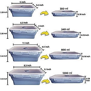 RMAMSCOV Silicone Collapsible Food Storage Containers with Airtight Lid, Set of 4 Silicone Lunch Containers, Prep/Storage Bowls Microwave and Freezer and Dishwasher Safe (Grey)