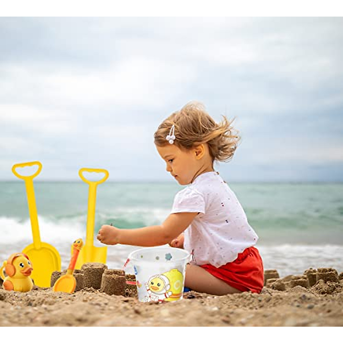 21 PCS Beach Toys with Storage Bag for Toddlers, Kids Cute Duck Theme Sand Toy Set Includes Beach Bucket, Truck, Shovel, Animal Sand Molds and Watering CanOutdoor Toys for Toddlers Kids Age 3 4 5 6+