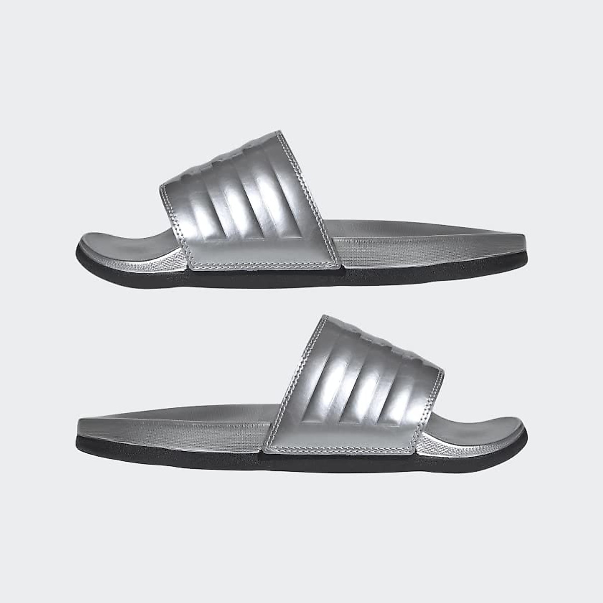 adidas Women's Adilette Comfort Slides Water Shoe, Silver Metallic/Silver Metallic, 9