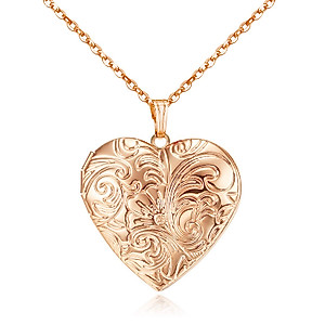 YOUFENG Locket Necklace that Holds Pictures Flower Lockets Necklaces Pendant 18K Gold Plated Gifts Jewelry Rose Gold Heart
