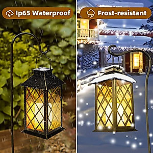 Solar Lanterns Outdoor Waterproof, Set of 2 Outdoor Lanterns for Patio Waterproof,14 Inch Waterproof LED Flickering Flameless Candle Mission Lights Garden Hanging Lanterns for Outdoor Halloween Decor