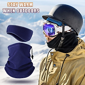 SATINIOR 12 Pcs Winter Neck Gaiters Fleece Neck Warmers Thermal Face Scarf Drawstring Neck Scarf and Ear Warmers Headbands Ear Muffs Head Wrap Fleece Ear Muffs for Men Women Outdoor Sport Activities