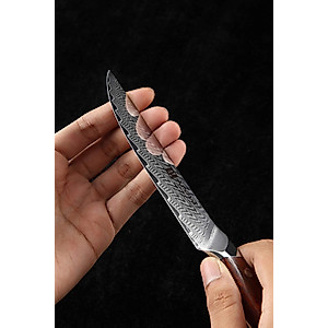 XINZUO Damascus Steel 4Pcs Steak Knife Set, 5 Inch Premium Dinner Knife Set Sharp Kitchen Table Knives -Straight Edge Blade -Triple Rivet -with Gift Box -Ergonomic Rosewood Handle-Yi Series