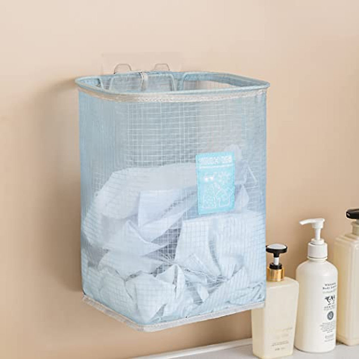 Wall-mounted laundry basket, collapsible washable laundry storage basket, bathroom and bedroom laundry organizer (blue)