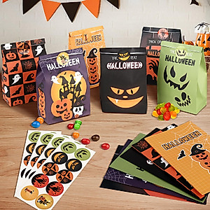 Beego Halloween Treat Bags Party-Favors - 36 PCS Kids Halloween Candy Bags for Trick or Treating Paper Gift Bags for Treats Snacks Halloween Goodie Bags with Stickers Party Supplies