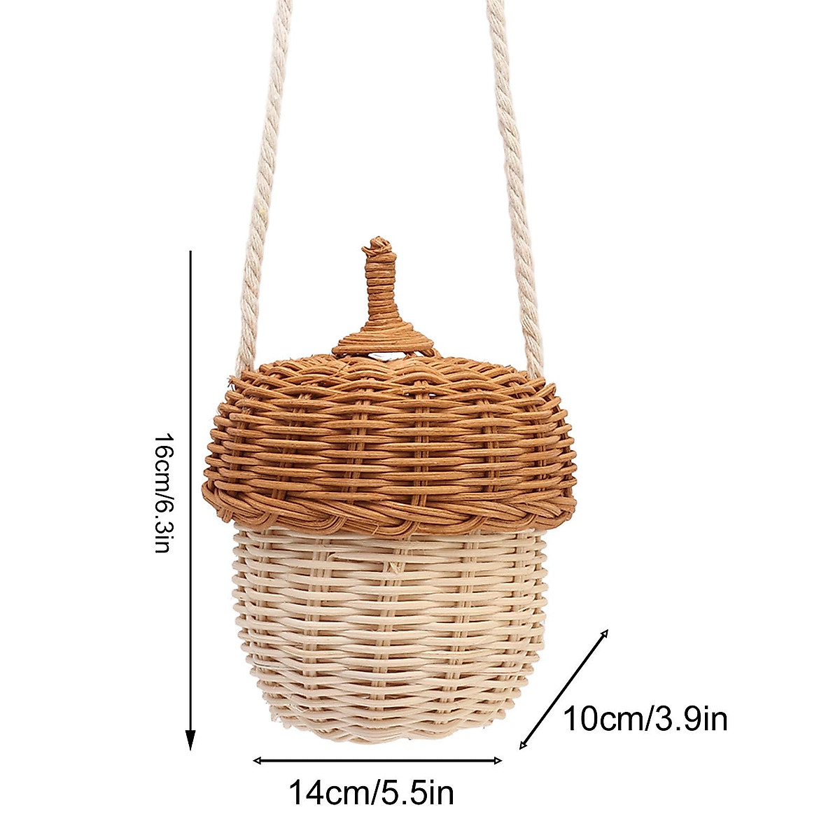 Kids Rattan Storage Basket, Handmade Acorn Shaped Basket, Hand Woven Decorative Acorn Shaped Basket Bag, Mushroom Shape Decorative Woven Basket for Boys Girls Photography Props(Small Shoulder Bag)