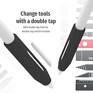 Grip Holder for Apple Pencil 2nd Generation Accessories,Protective Silicone Sleeve Cover Ergonomic Design Compatible with Magnetic Charging and Double Tap,Black