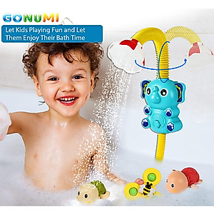 Gonumi Baby Bath Bathtub Toy with Shower Head Suction Cup Spinner Swimming Turtle, Toys Gifts for 6 to 12 Months, Toddlers 1-3, Kids Age 2-4,4-8, Water Gift Boys Girls New Born