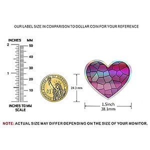 Mercei Heart Stickers with Stained Glass Background and Silver Holographic Frame, 1.5 inch Small Heart Shaped Adhensive Sticker Labels in a Roll, Decorative or Seal in Business and Personal Package