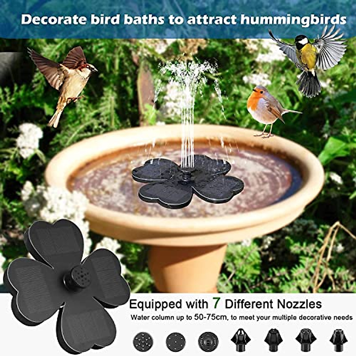 Solar Fountain Pump for Bird Bath, Lucky Clover Solar Water Pump for Pond, RAESOOT Floating Solar Powered Water Pump for Garden Backyard Pond Pool, Outdoor Decor Summer Gifts for Mother
