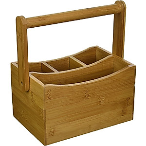 Lipper International 8842 Bamboo Wood Flatware Caddy with Folding Handle, 8-7/8" x 5-1/2" x 9-1/4"