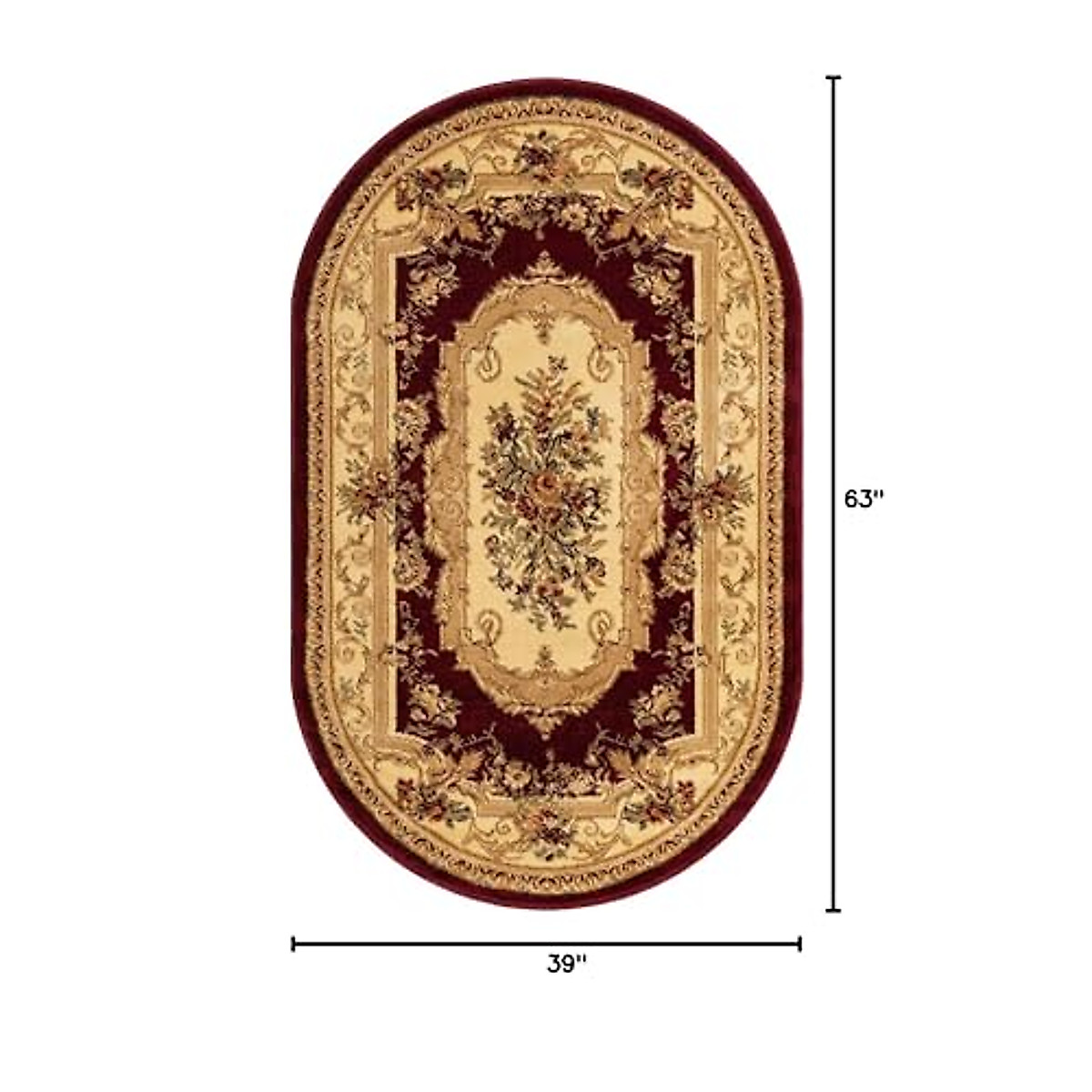 Unique Loom Versailles Collection Traditional Classic Floral Motif Area Rug (3' 3 x 5' 3 Oval, Burgundy/Ivory)
