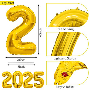 2025 Balloons, 40 Inch Gold Foil Number Balloons, 2025 Balloon Numbers, New Years Decorations 2025 Balloons for Birthday Christmas Anniversary Graduation New Years Eve Party Supplies Decorations